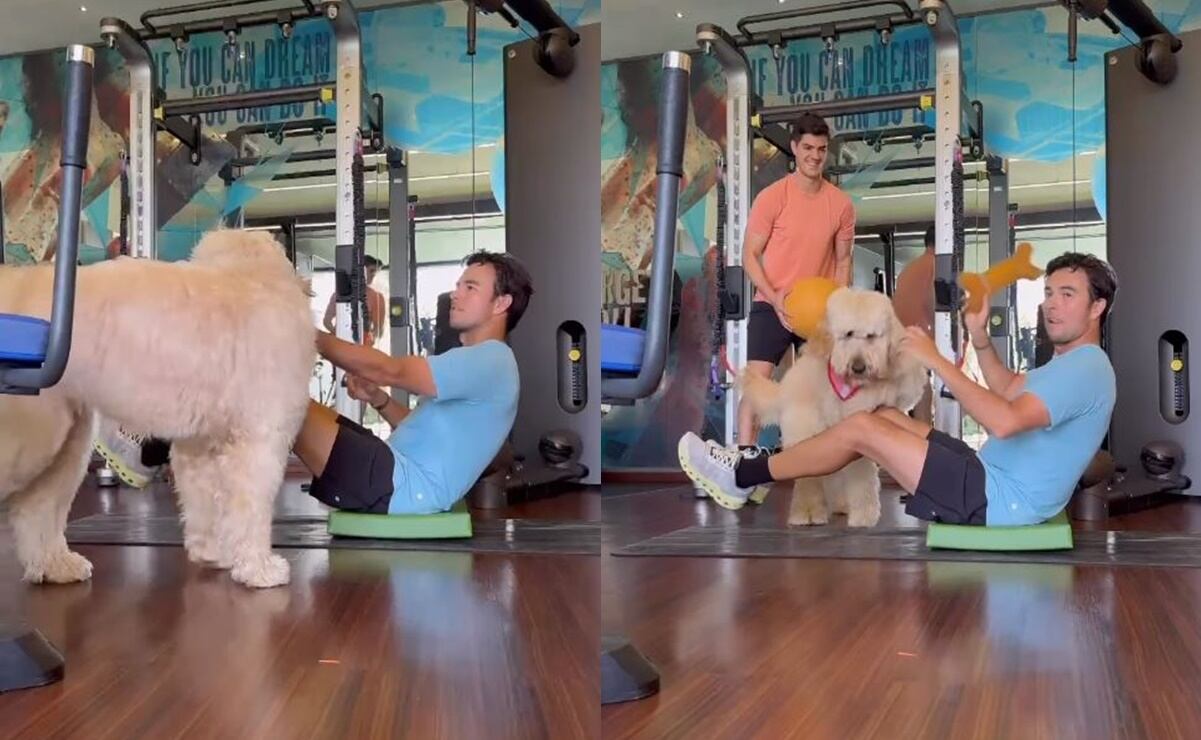 Checo Pérez entrena en compañía de su perrito, Enzo